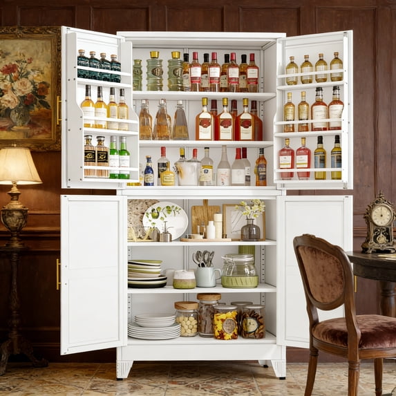 74.8" Tall Metal Food Cabinet, White Kitchen Pantry Cabinet, Storage ...