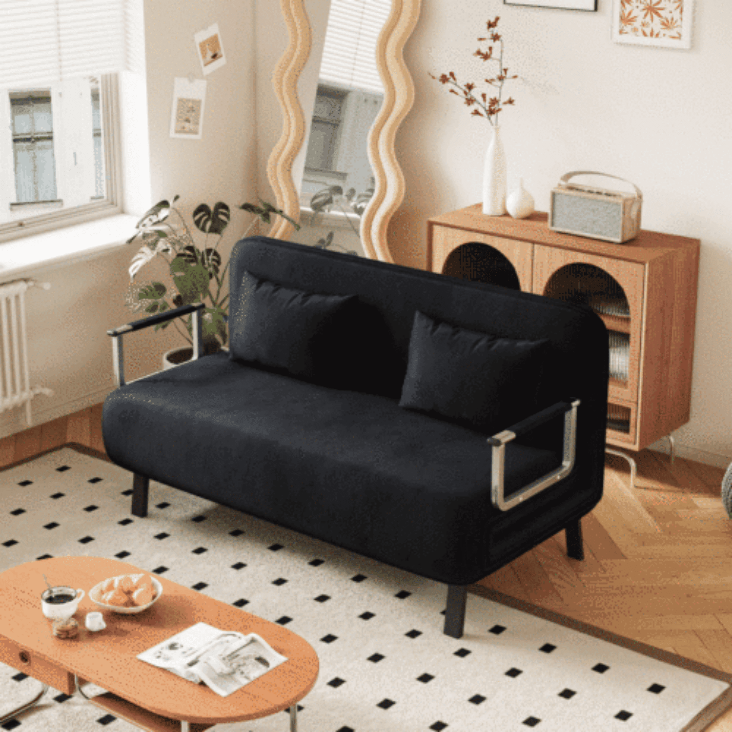 74" Convertible Chair Bed, Tri-Fold Sofa Bed, Sleeper Chair with ...