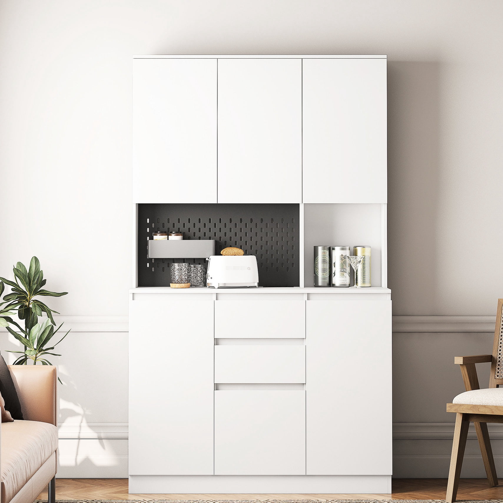 74" Freestanding Buffet with Hutch and Charging / Fits Well in Kitchen ...