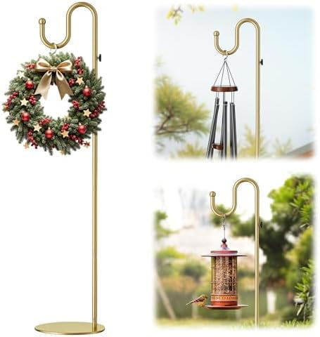 74" Gold Shepherds Hook Stand–Adjustable Free Standing Pole Holder for ...