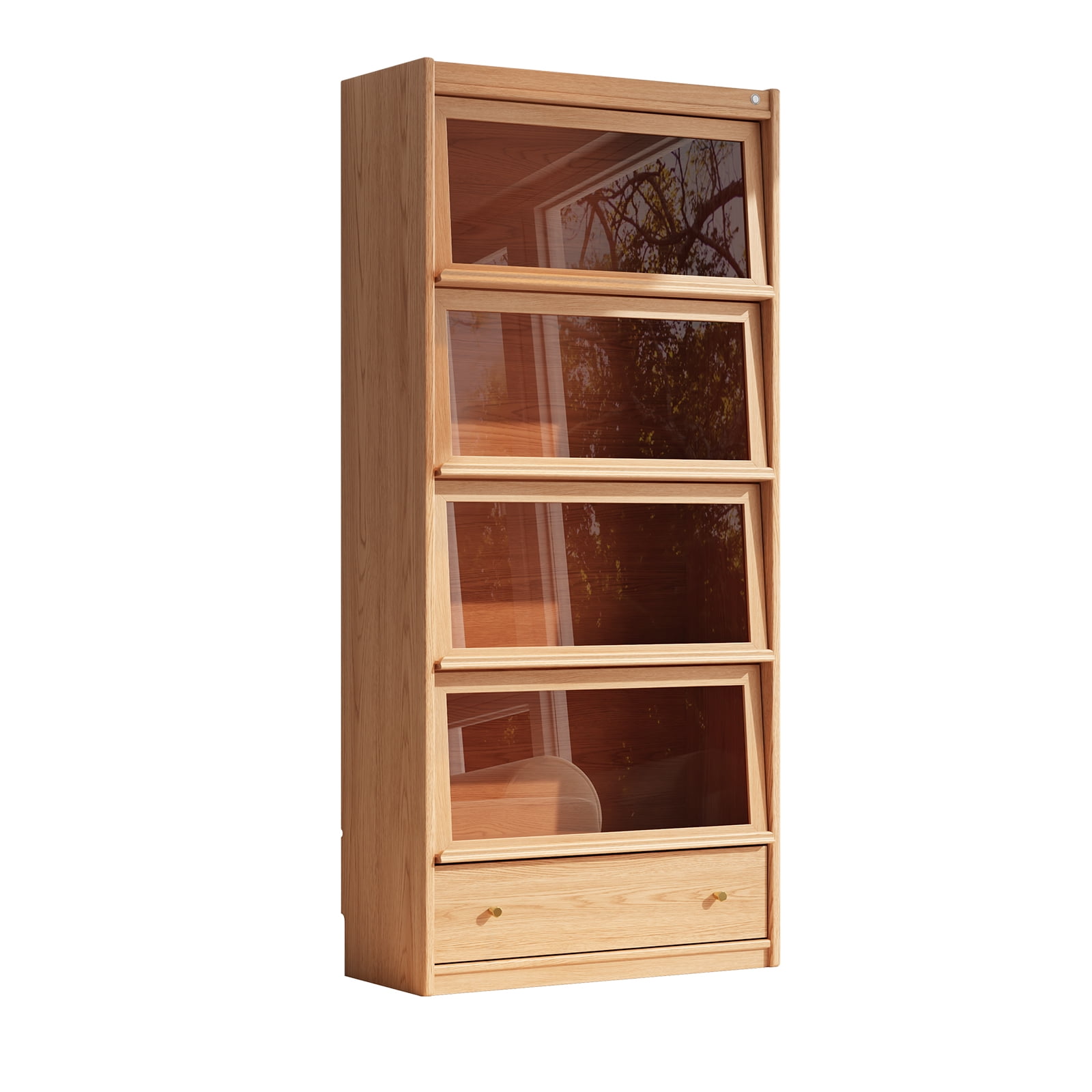 74"H Tall Soild wood Bookcase with 3 color LED light and Glass Door, 5 ...