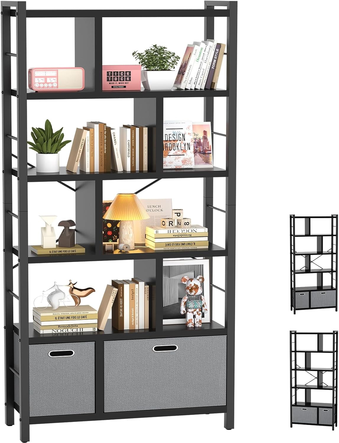 armocity 74 Inch Tall Bookshelf, 6 Tier Bookcase with Drawers, Modern ...