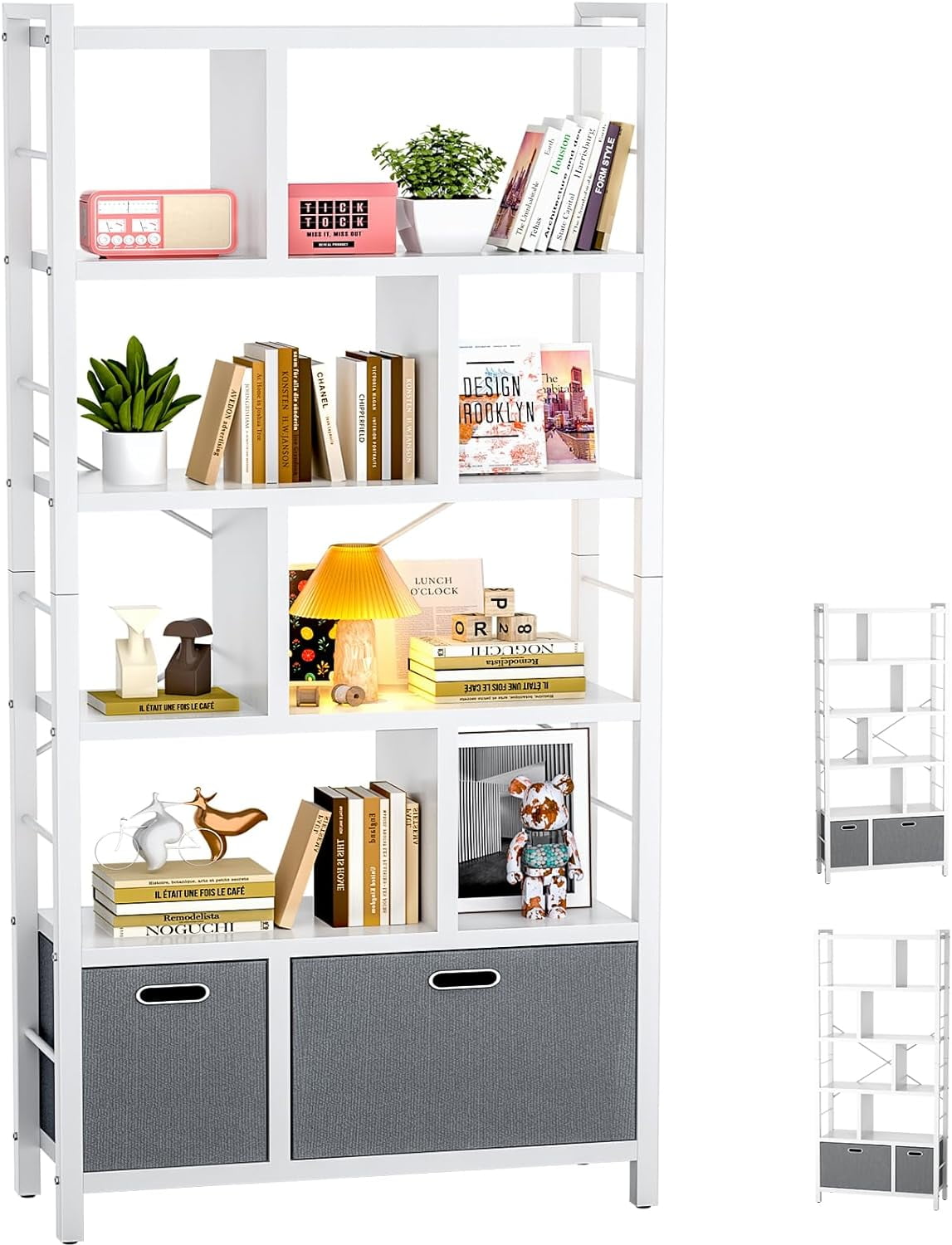 74 Inch Tall Bookshelf, 6 Tier Bookcase with Drawers, Modern Book Shelf ...