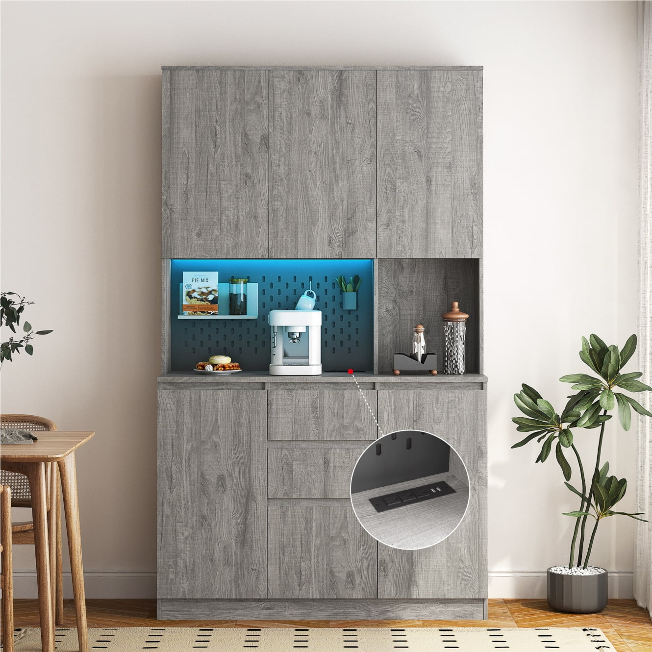 74" Kitchen Pantry Cabinet with Charging Station, Freestanding Buffet ...