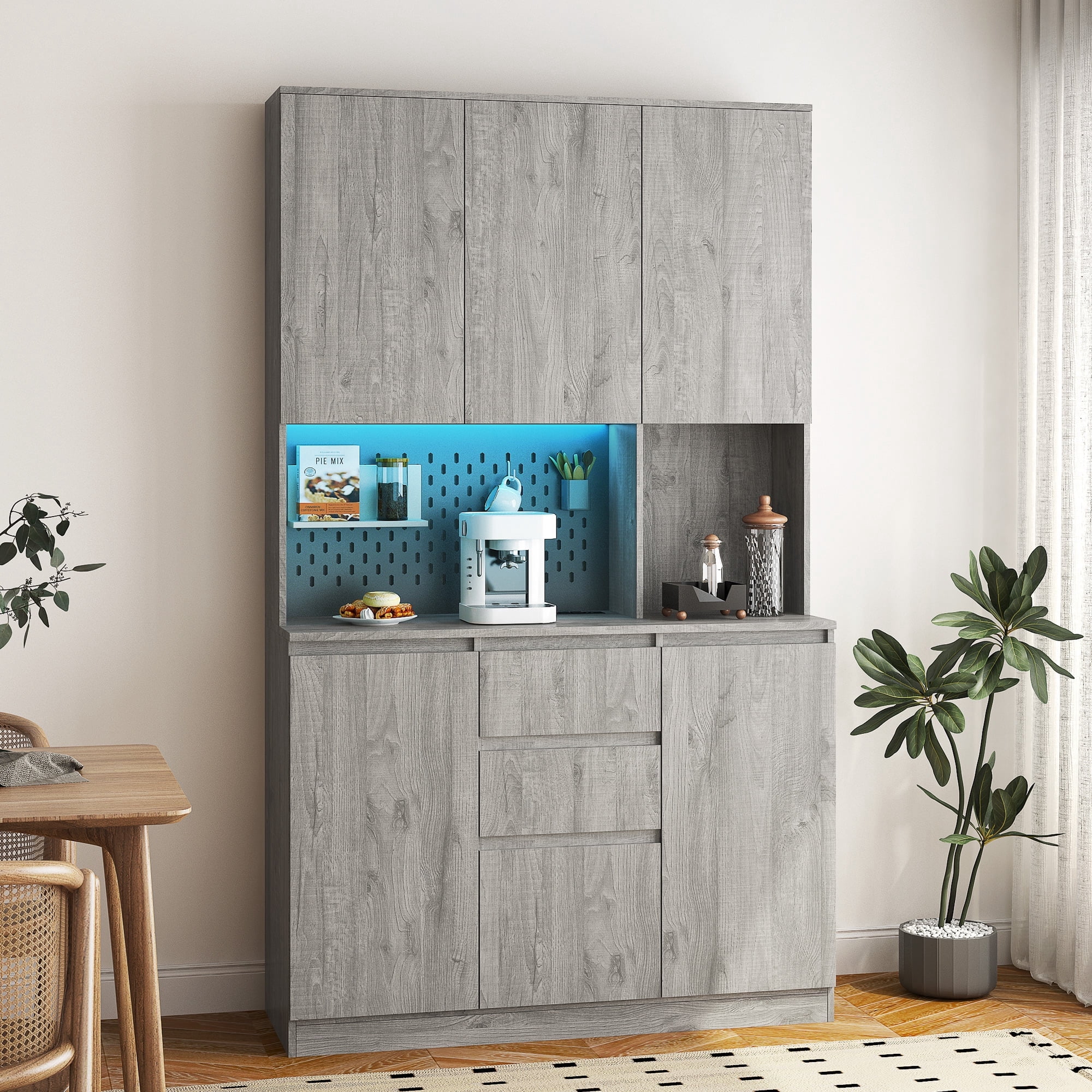 74" Kitchen Pantry Cabinet with Charging Station,Freestanding Buffet ...