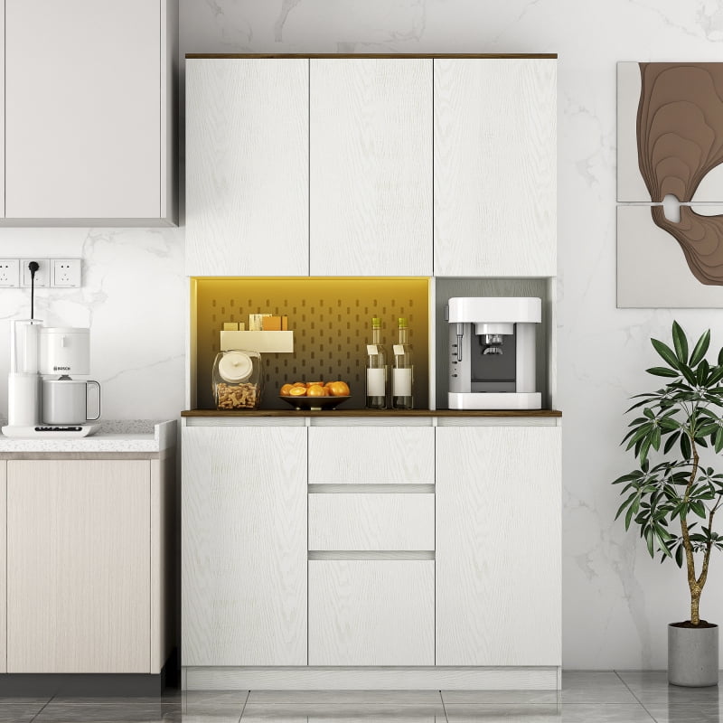 74" Kitchen Pantry Cabinet with Charging Station,Freestanding Buffet ...