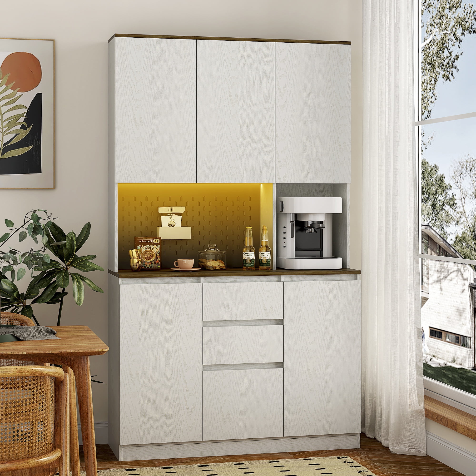 74" Kitchen Pantry Cabinet with Charging Station,Freestanding Buffet ...