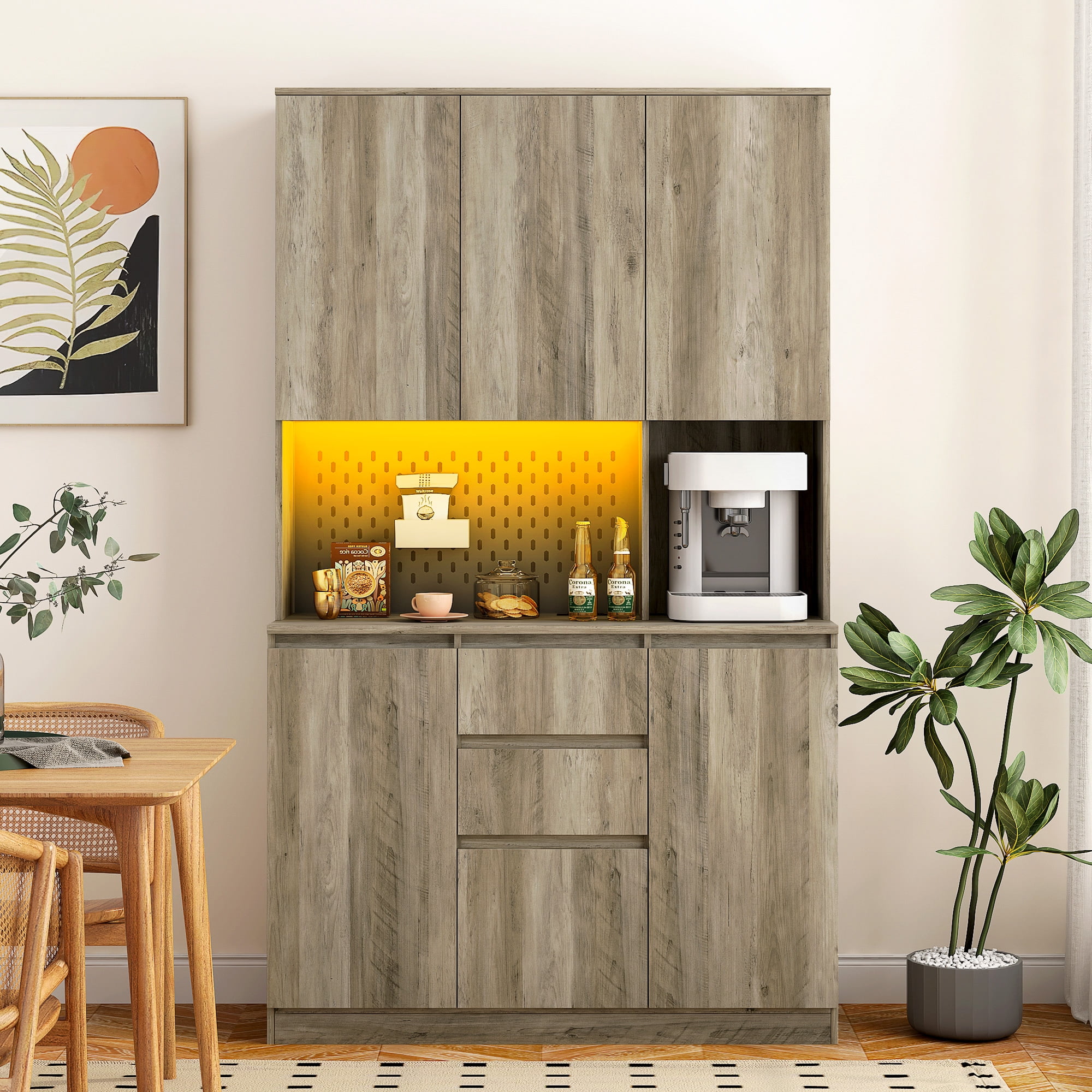 74" Kitchen Pantry Cabinet with Charging Station, Freestanding Buffet ...
