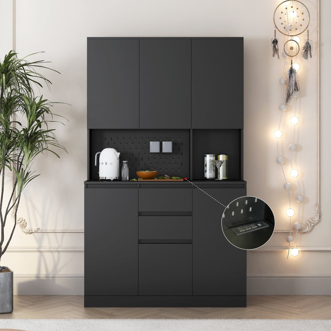 74" Kitchen Pantry Cabinet with Smart Charging Station, Freestanding ...