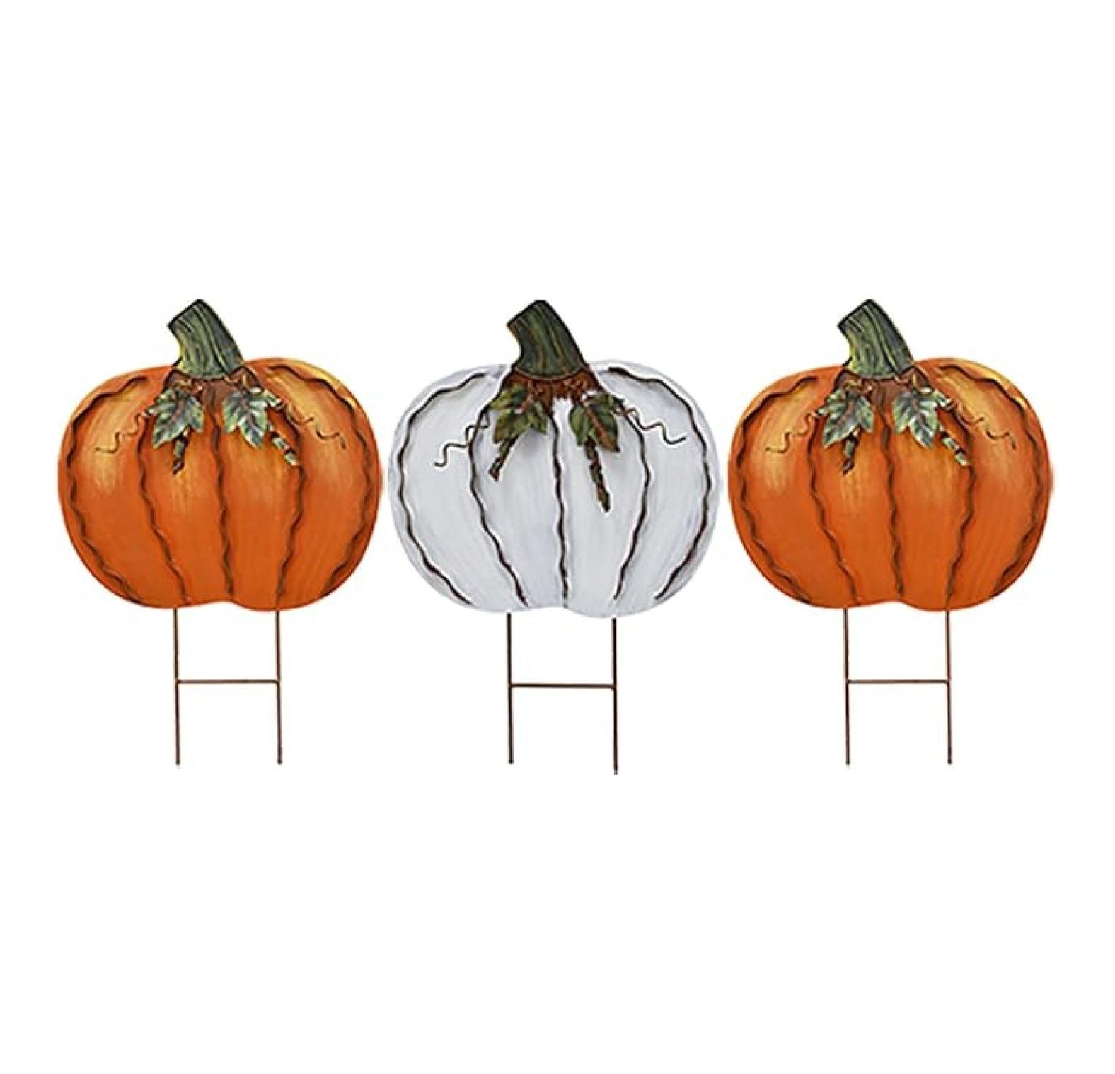 Fall Decoration Pumpkin Garden Stakes Set of 3 Metal Yard Signs ...