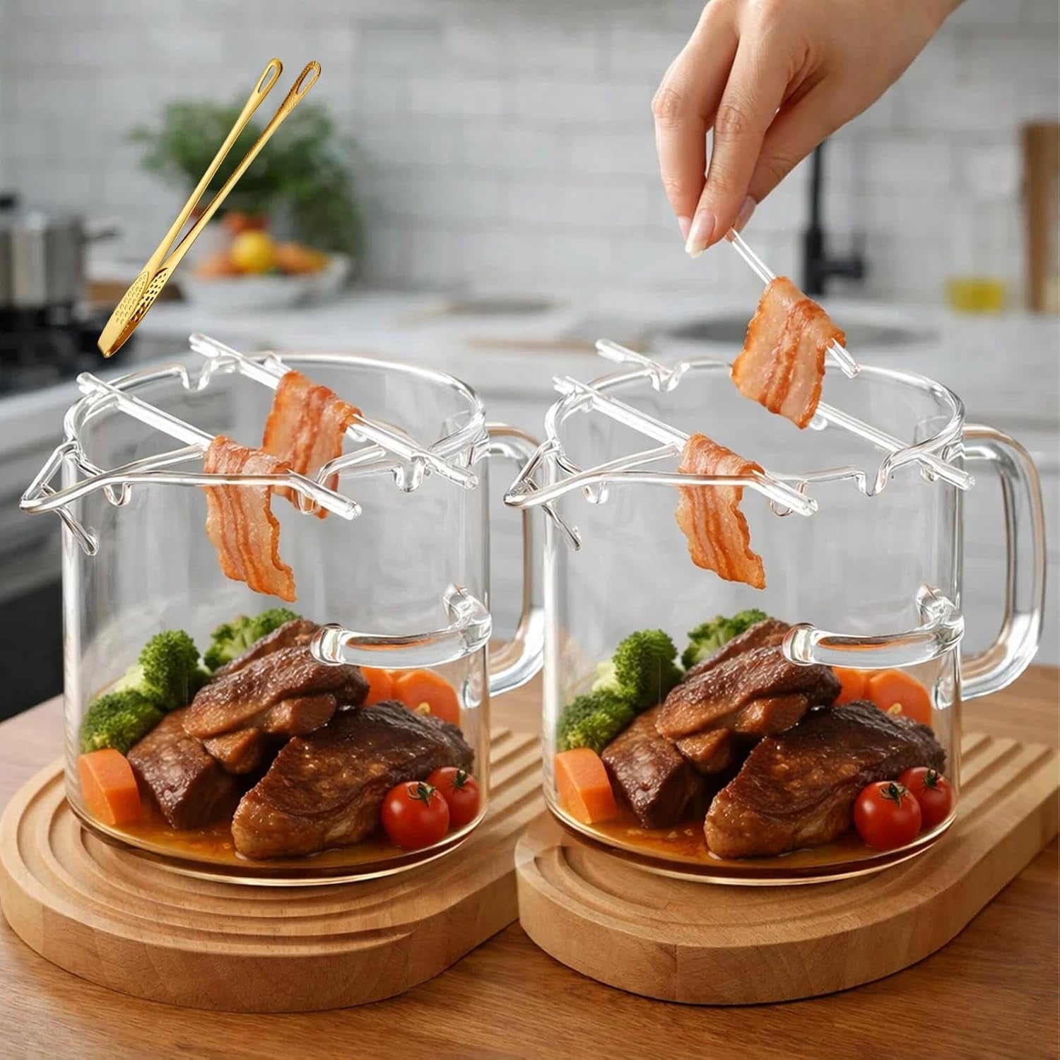 74 Oz Glass Bacon Cooker for Microwave Oven, Premium Borosilicate Glass ...