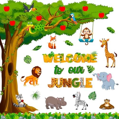 74 Pcs Jungle Animals Bulletin Board Decorations Cute Animals Cutouts ...
