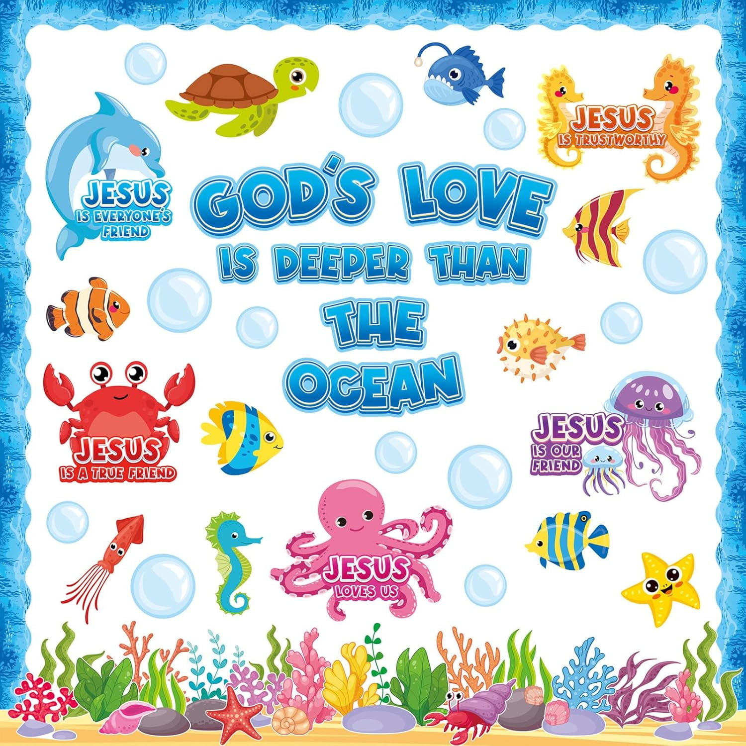 74 Pcs Under The Sea Bulletin Board Set Jesus Christian Classroom ...