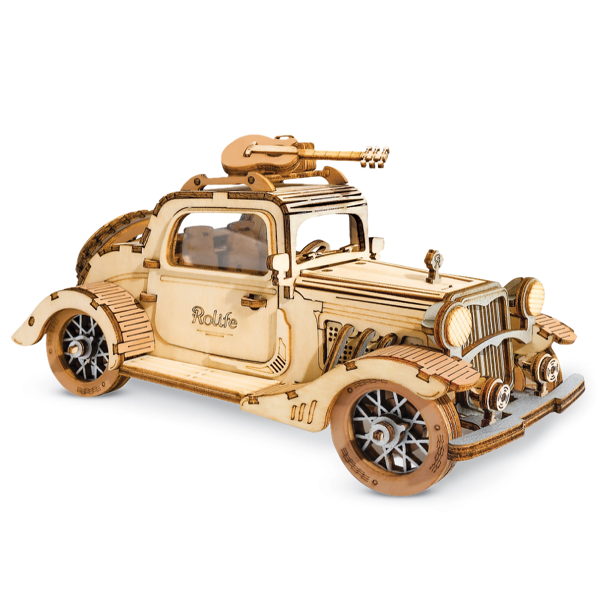 74-Piece Wooden Vintage Car Model Building Kit, Adult Assemble Toy ...