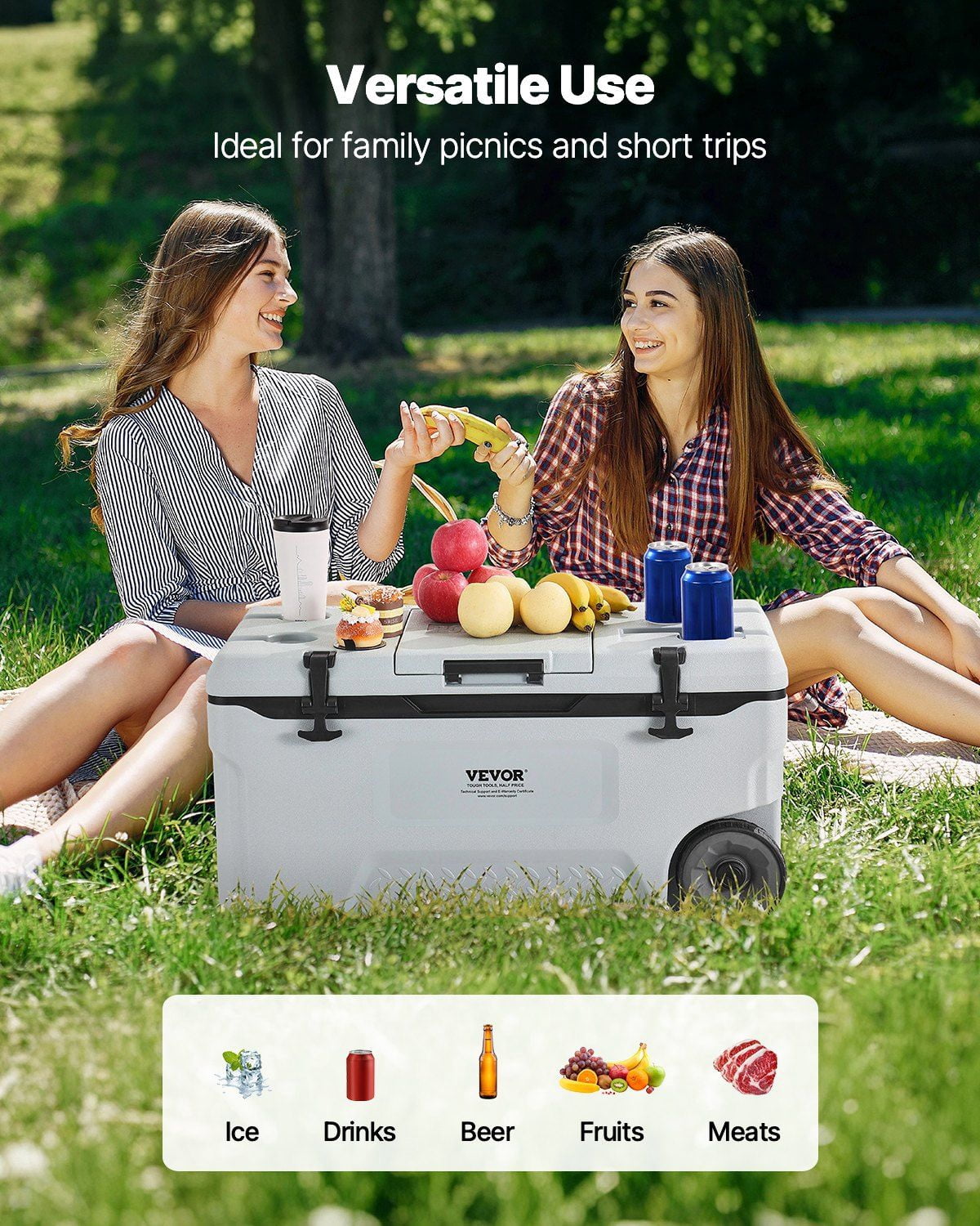 74 QT Wheeled Cooler with Cup Holder, Insulated Portable Cooler ...