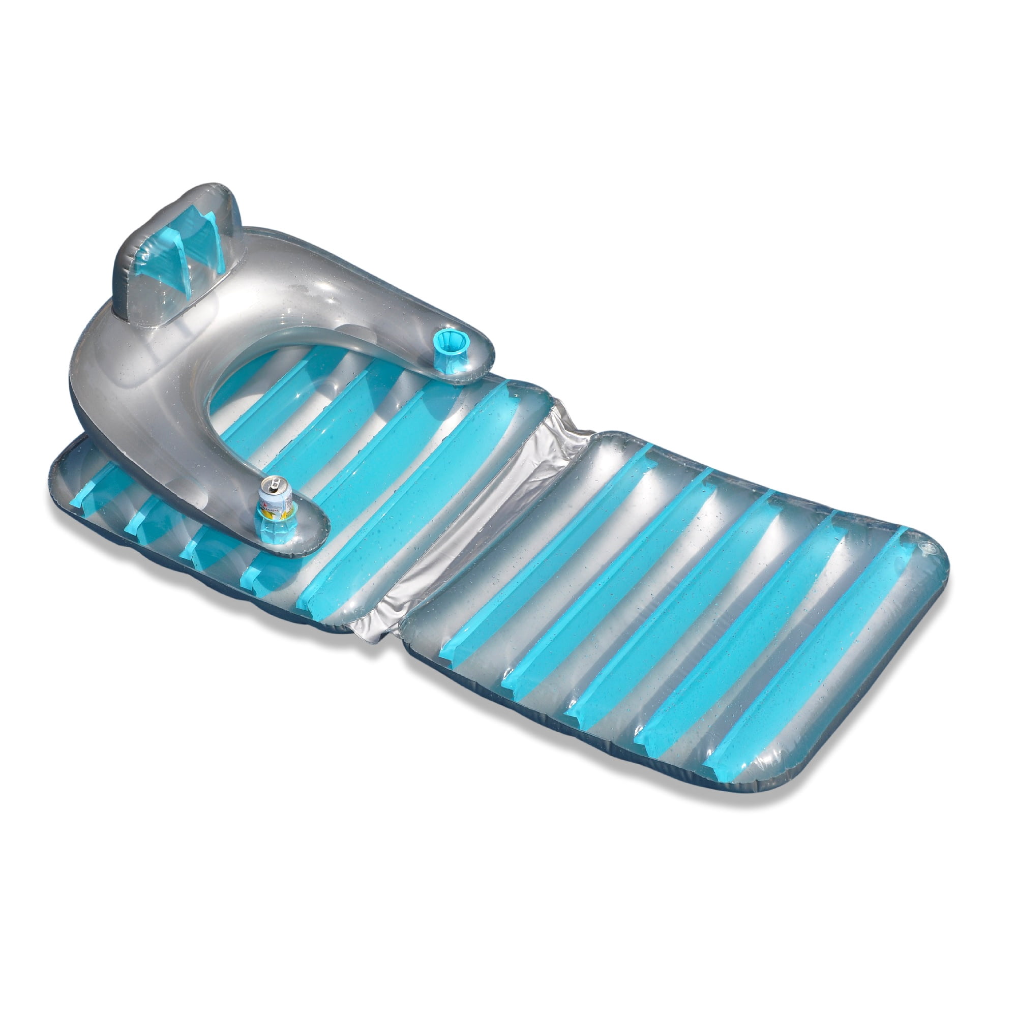 74" Silver and Blue Inflatable Swimming Pool Folding Lounge Chair Float ...