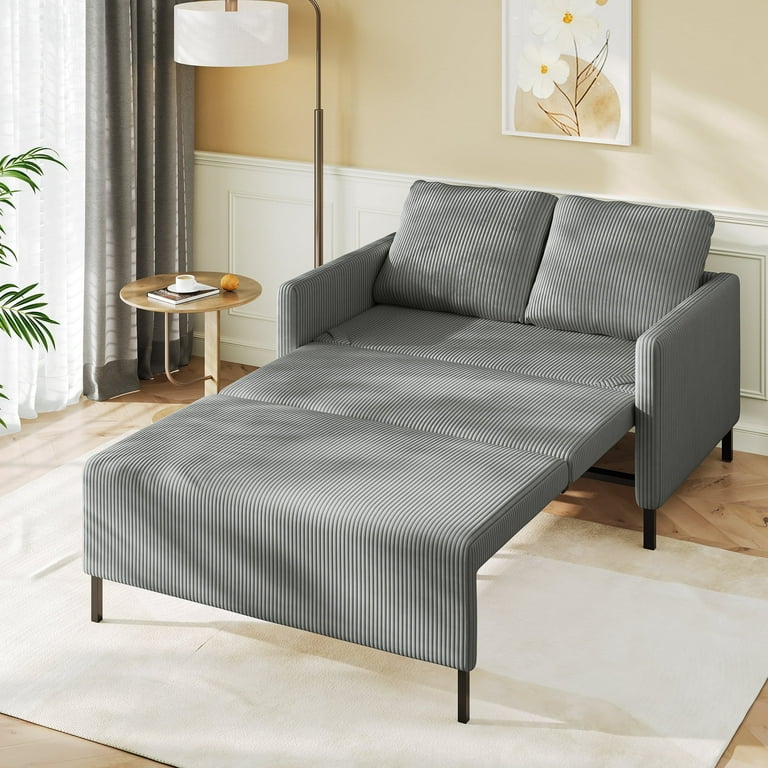 Corduroy Convertible Futon Sofa Bed Modern Sofa Sleeper with Armrest 2 Seater Loveseat Sofa Gray