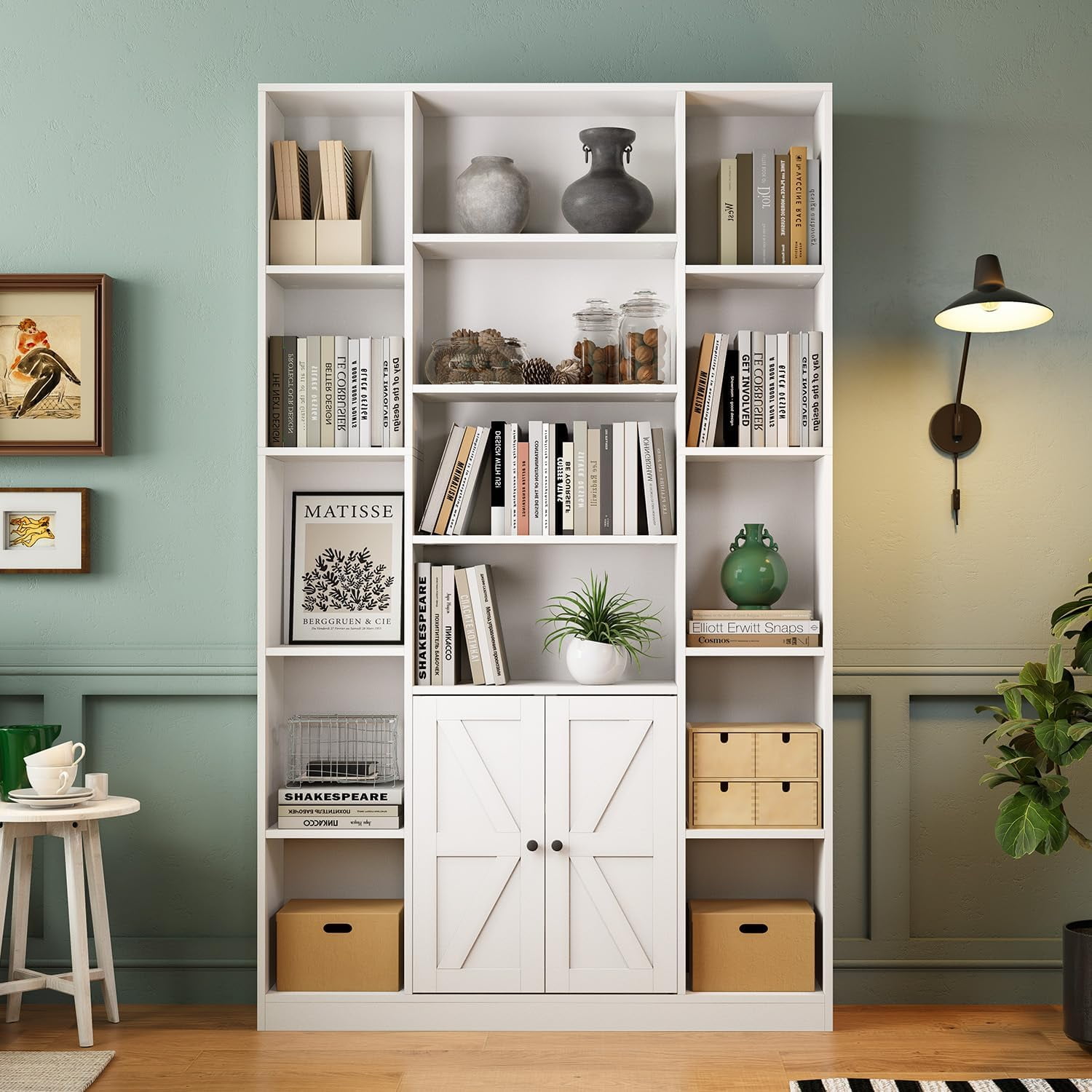 74" Tall Bookshelf, White Bookcase with Doors and Storage Space, Large ...