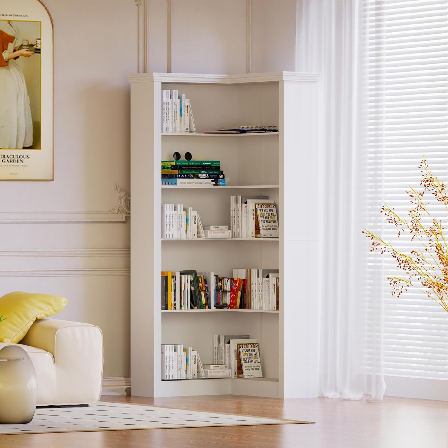 74” Tall Corner Bookshelf, 5 Tier Bookshelf and Bookcase with Open ...