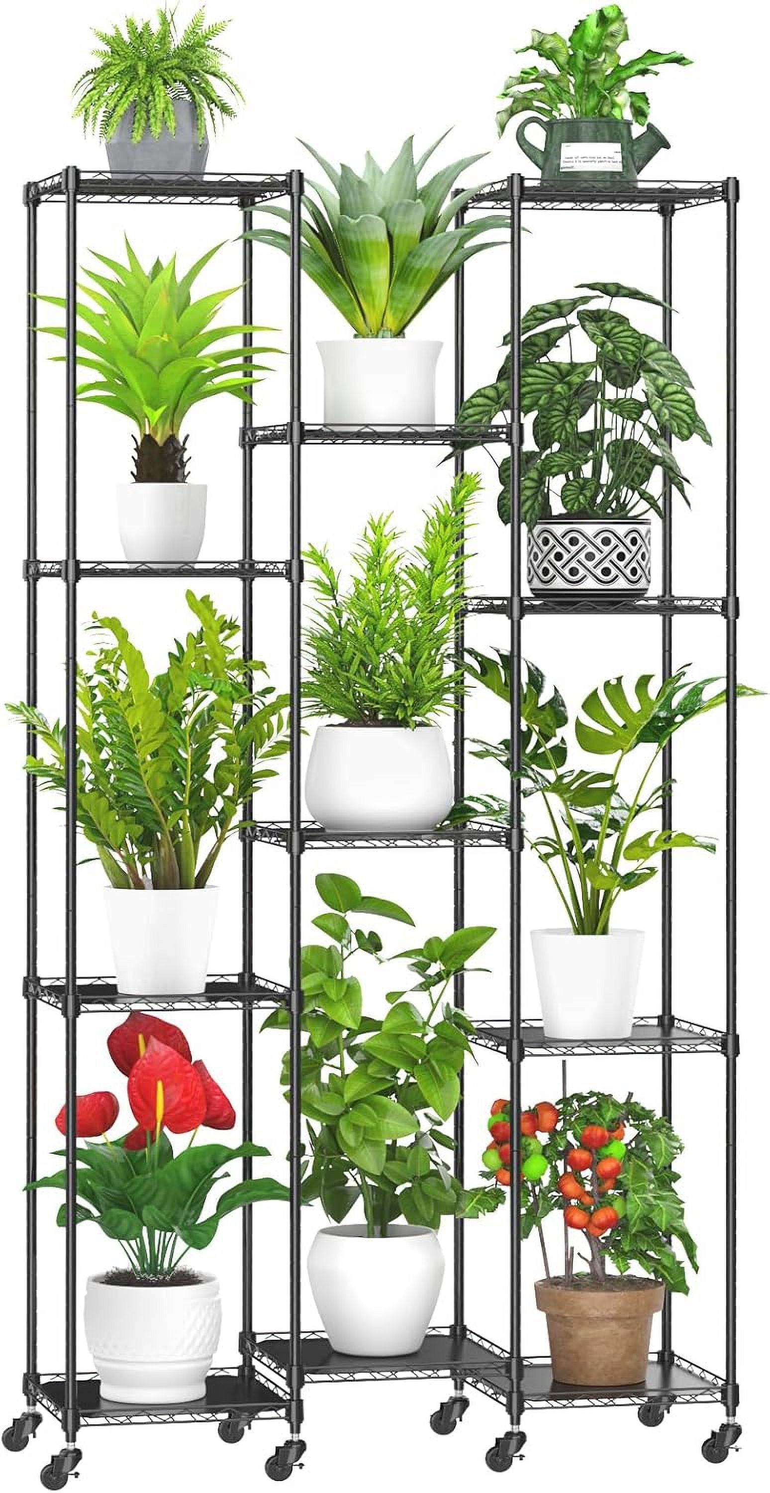 74'' Tall Plant Stand with Wheels, Shelf Height Adjustable Metal Plant ...