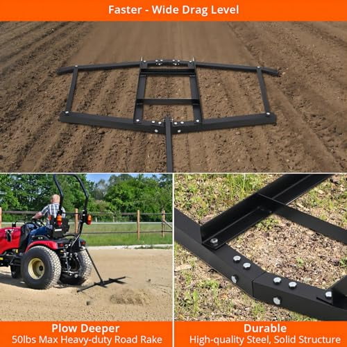 74”Wide Drag Harrow, Steel Driveway Drag with Pin Hitch, Tow Behind ...