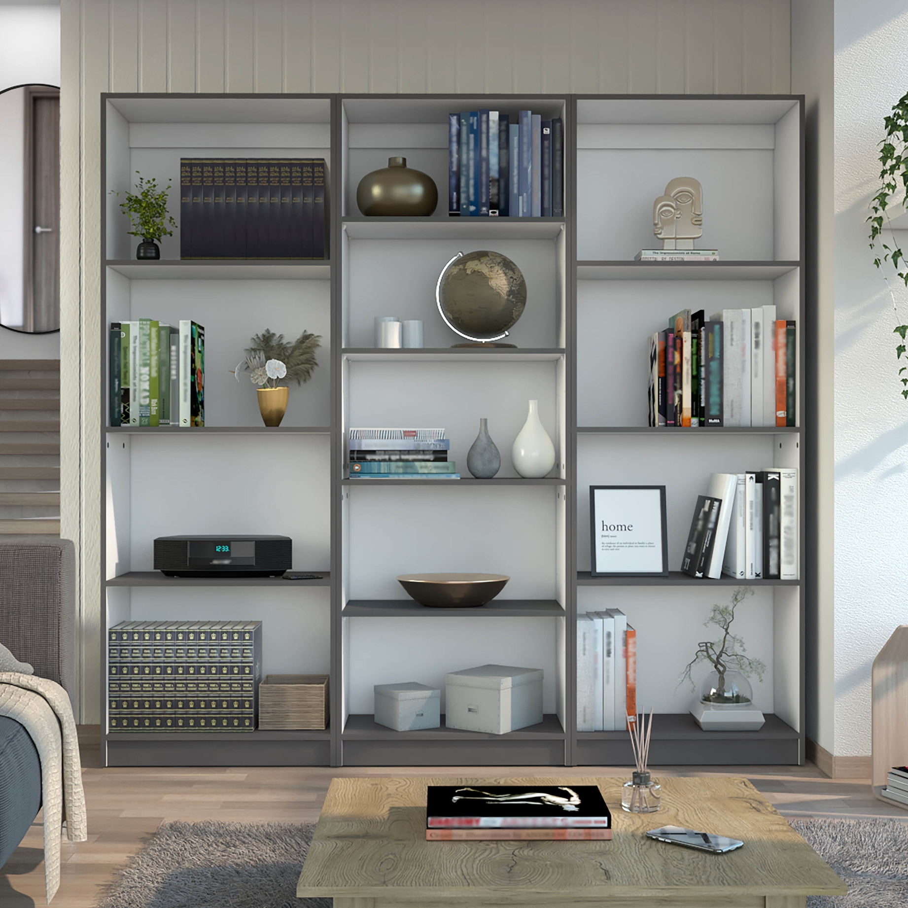 74" Wide Home Bookcase Set | Ideal for Living Room Display and Storage ...