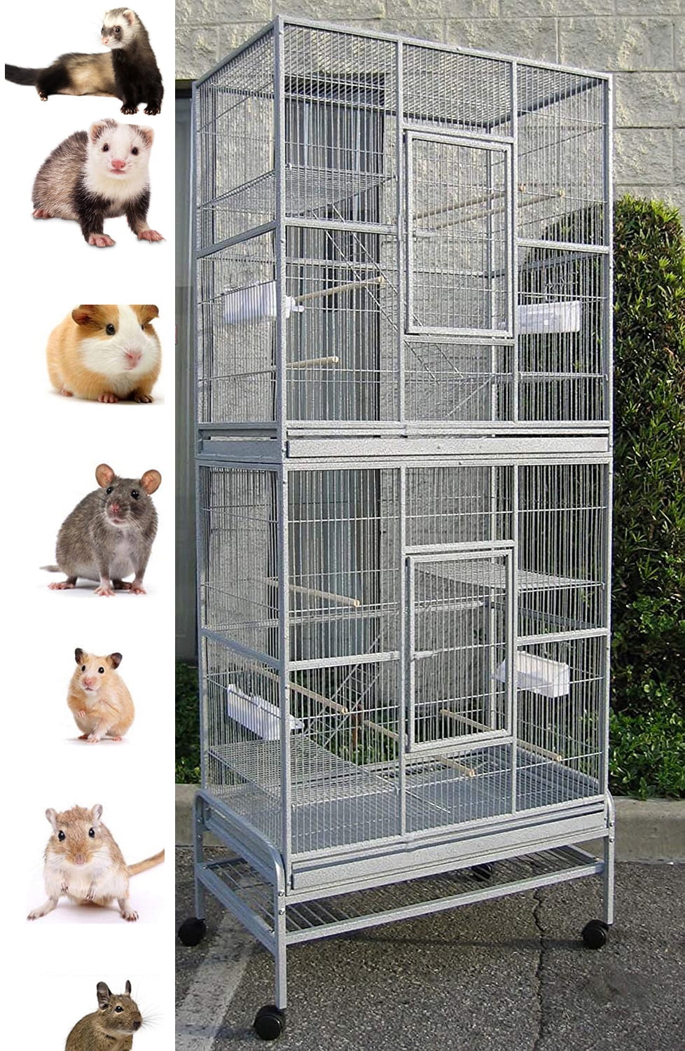 74" X-LARGE Double Stacker Multi-Level Small Animal Cage with Rolling ...