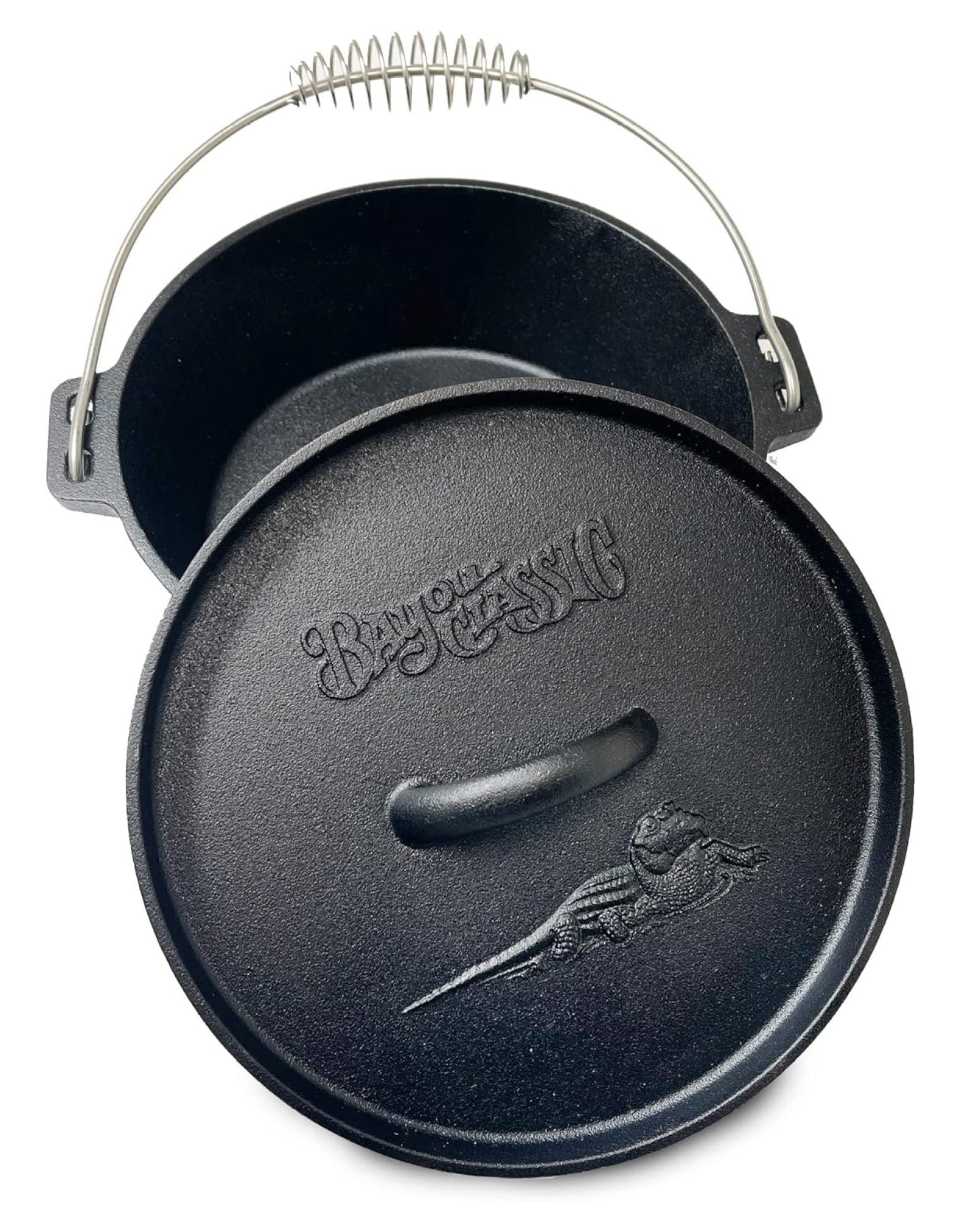 7402 2-qt Cast Iron Dutch Oven Features Flanged Camp Lid Stainless Coil ...