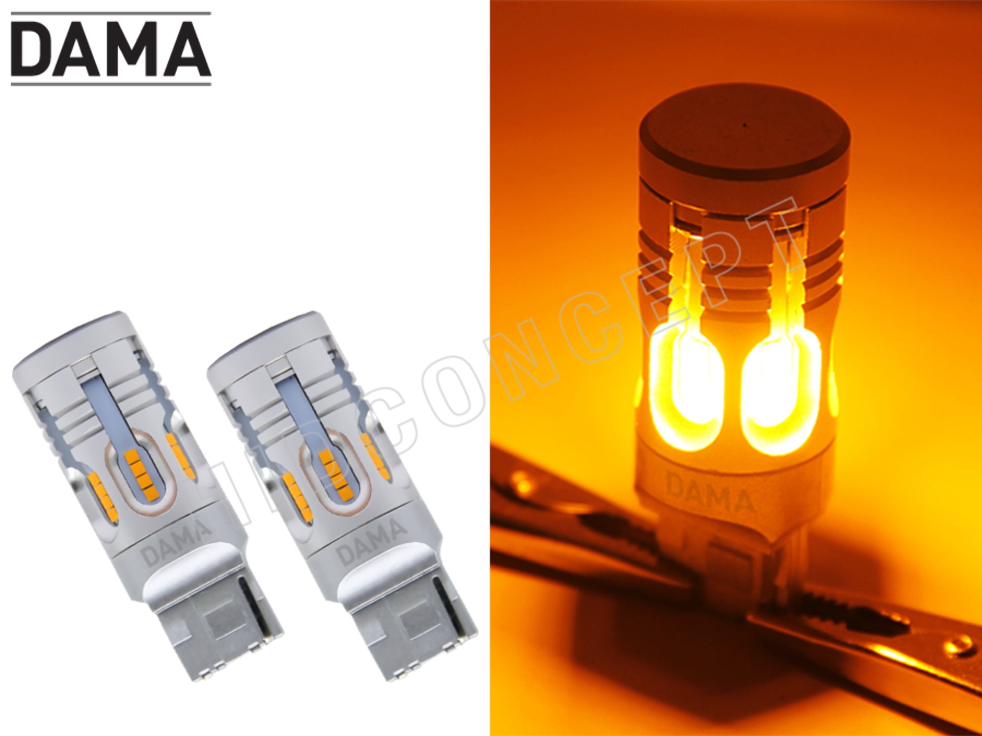 7440: Dama Mini White Amber LED Bulbs w/ CANbus 24CSP | Pack of 2 ...