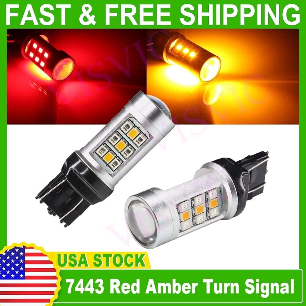 7443 Dual Color Switchback LED Red-Amber Front Turn Signal Parking ...