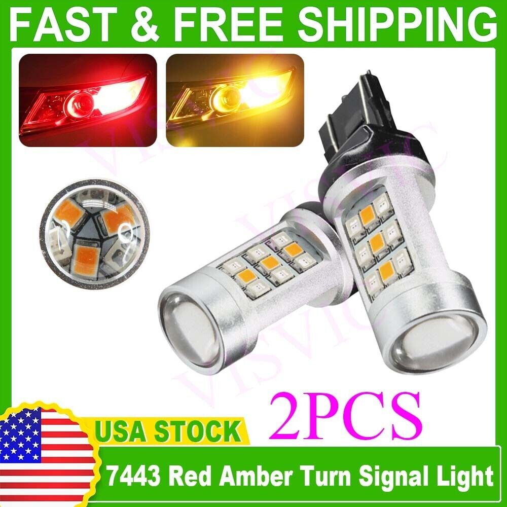 7443 LED Dual Color Switchback Red/Amber Front Turn Signal Parking ...