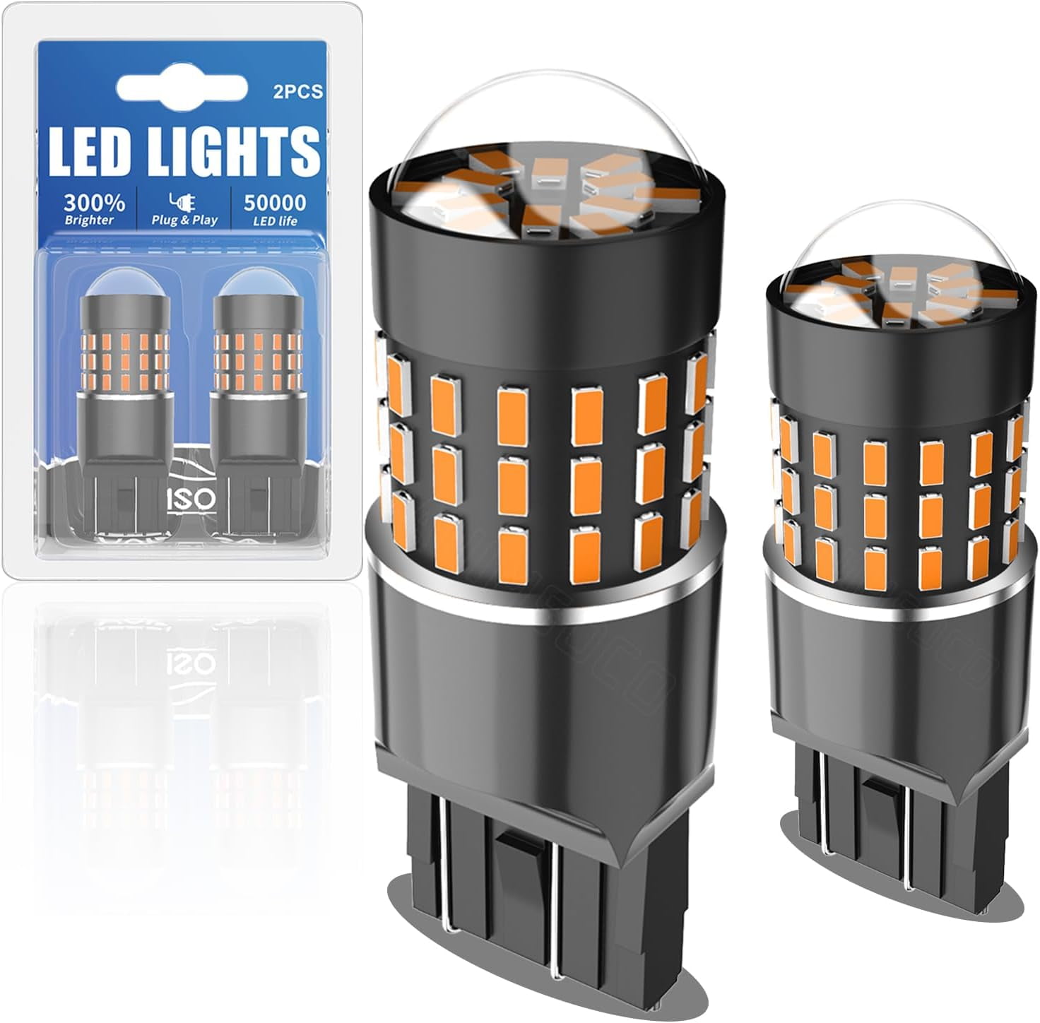 7443 LED Turn Signal Bulbs Amber Yellow, 4000LM 300% Brighter, Plug and ...