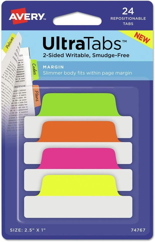 74767 Ultra Tabs 2.5 in. x 1 in. 1/5-Cut Repositionable Margin Tabs ...