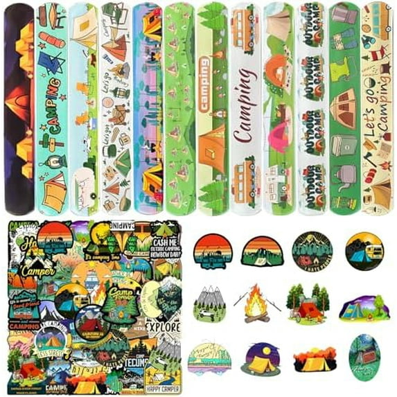 74PCS Camping Party Favor 50PCS Camp Animals Party Stickers&24PCS Slap ...