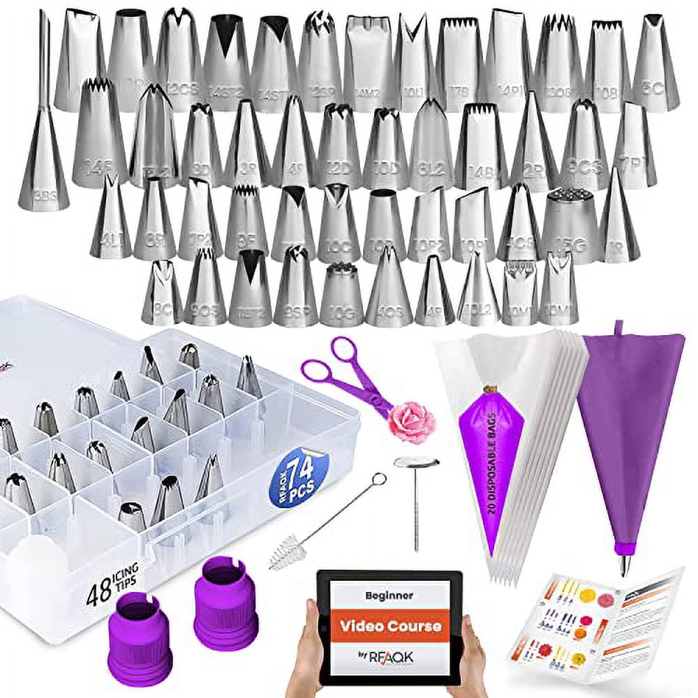 74PCs Cake Decorating Kit for Beginners, Icing Bags and Tips Set ...