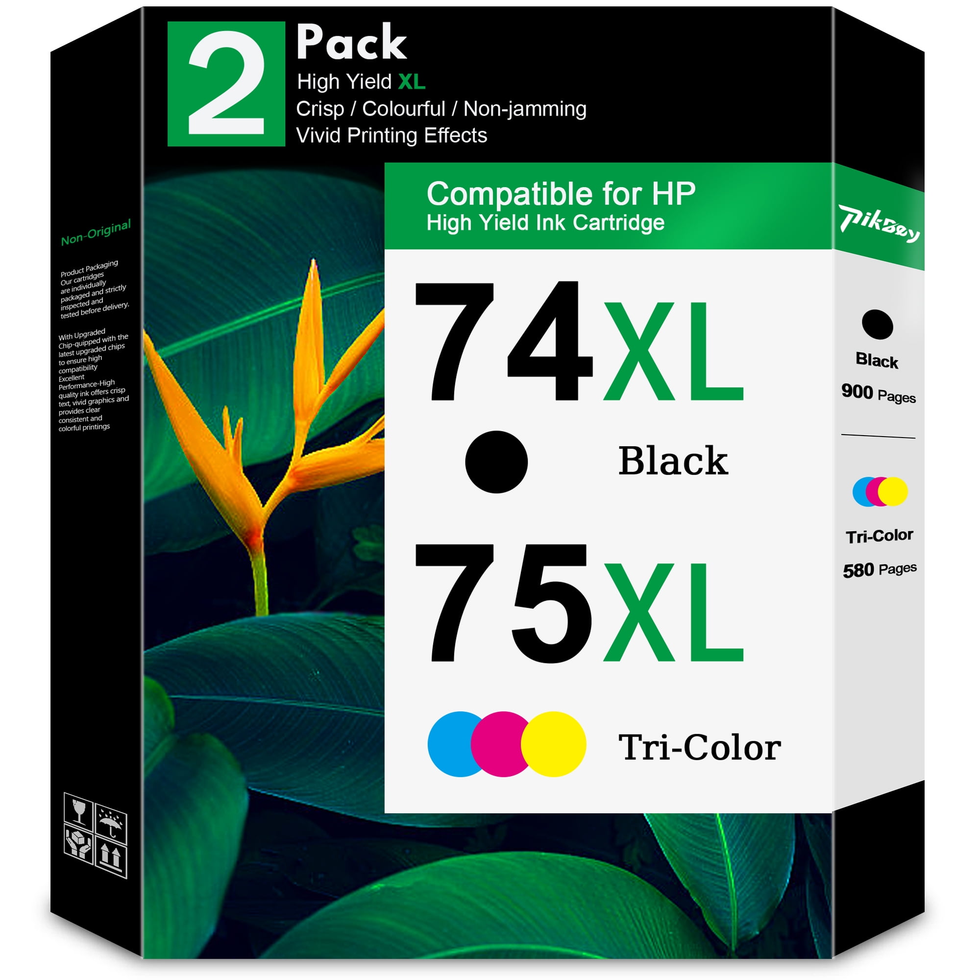 74XL 75XL Ink Cartridge 2-Pack Black/Tri-Color Compatible for HP 74 75 ...