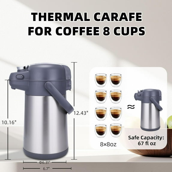 74oz Airpot Coffee Dispenser with Pump, Insulated Coffee Carafe for Hot ...