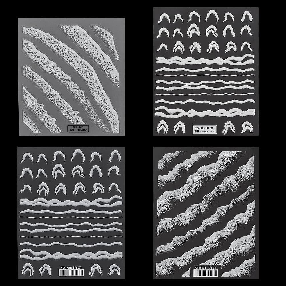 74pcs(4 Sheets) 4 Style Ocean Waves Resin Stickers White Beach Wave ...