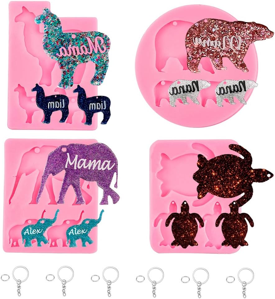 74pcs Animal Keychain Silicone Molds Turtle Elephant Bear Llama ...