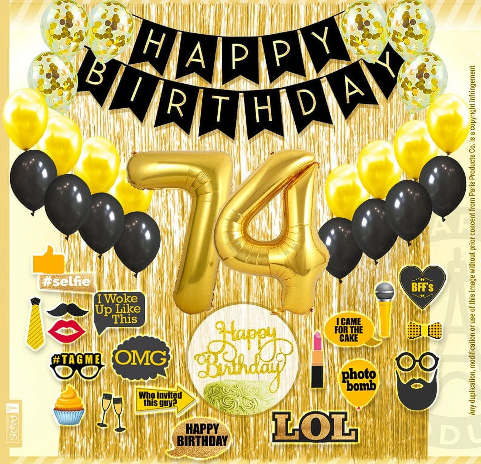 74th Birthday Decoration Black and Gold for Boy & Girl, 74th Cake ...