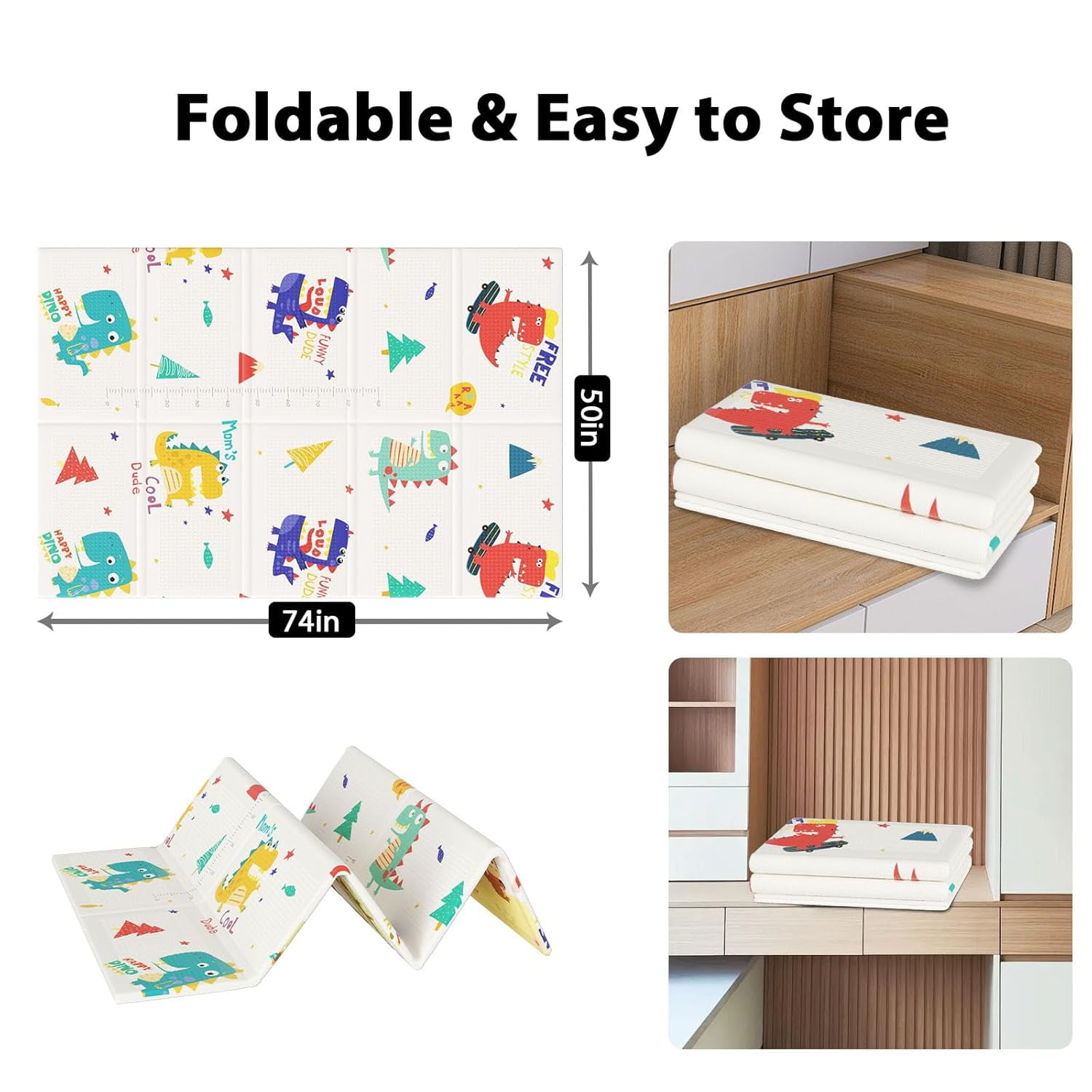 74x50 Inch Foldable Baby Play Mat, Waterproof Activity Floor Mat for ...