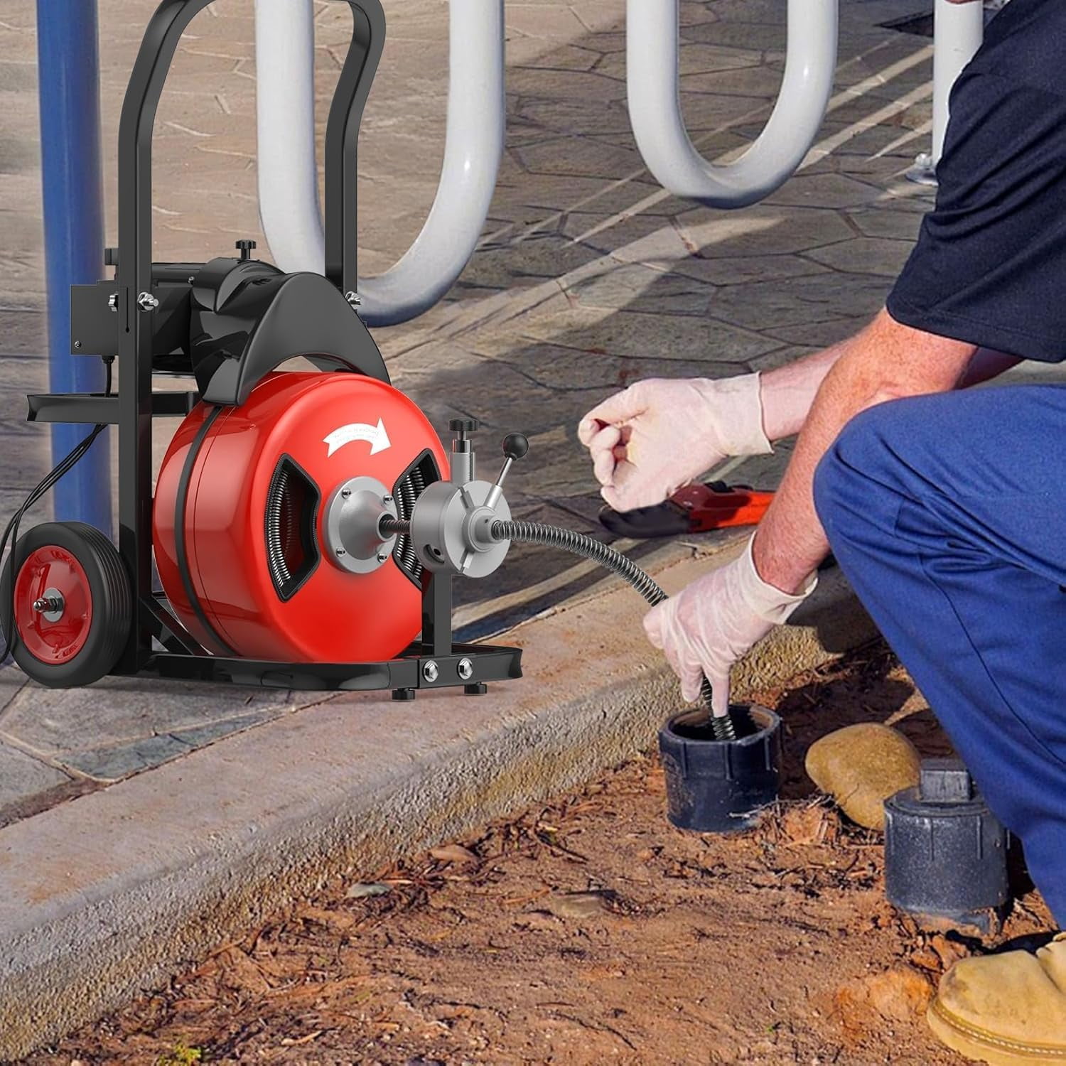 75/100 FT Drain Cleaning Machine, Auto Feed Sewer Snake Drill with ...