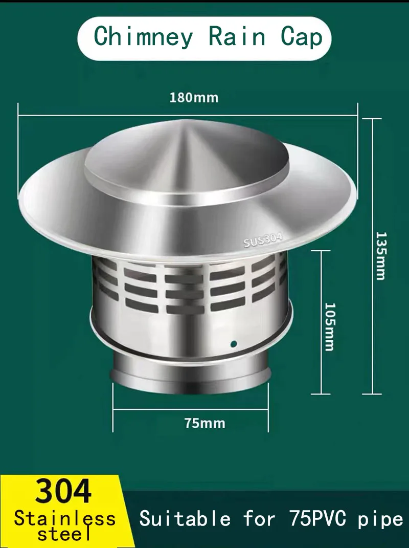 75/160/200mm Stainles Steel Chimney Cap Exterior Wall Fresh Air Outlet ...