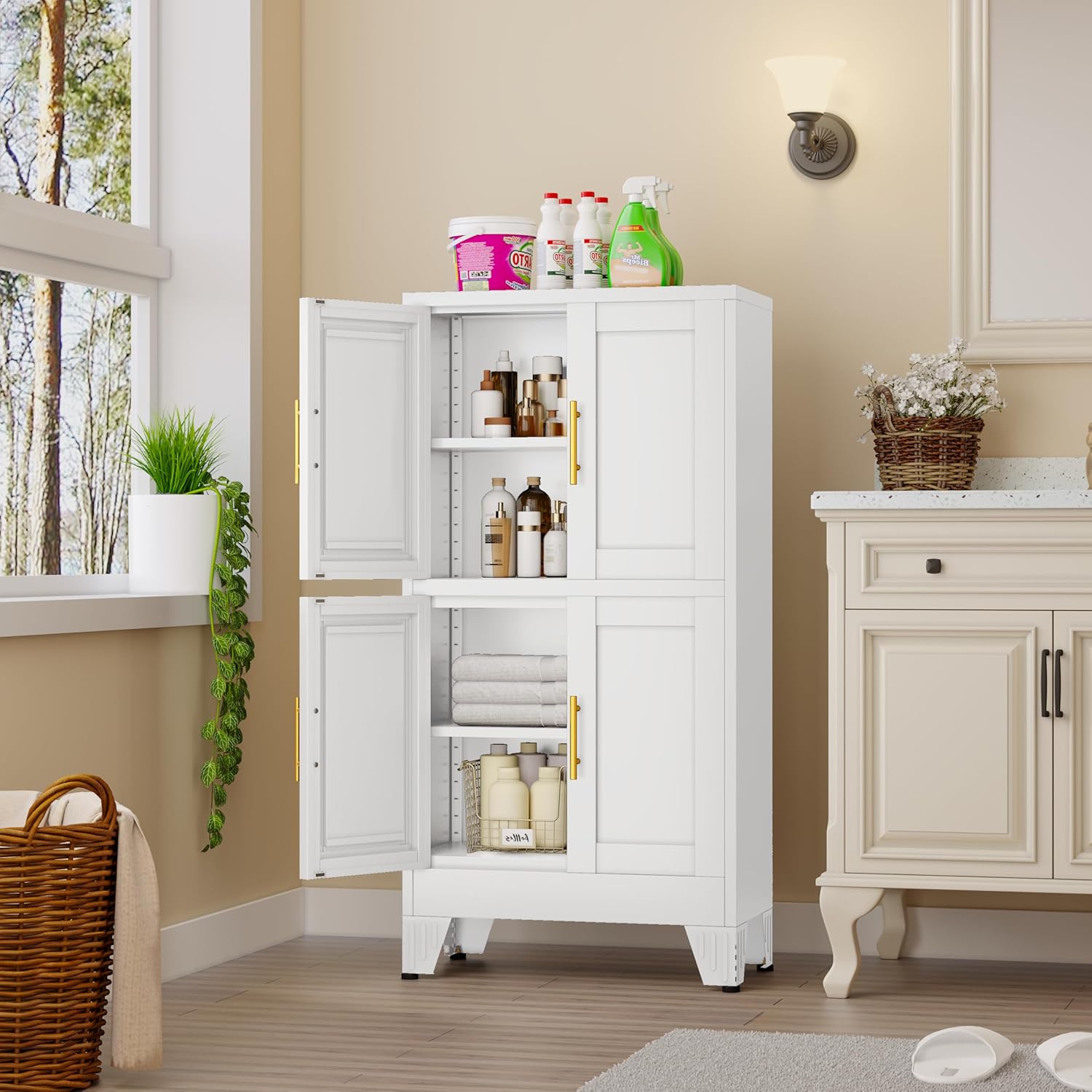 75.2”H Metal Pantry Storage Cabinet, Kitchen Storage Cabinets with ...