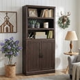 75.2" Tall Bookcase 6-Tier Bookshelf with 2 Doors for Living Room ...