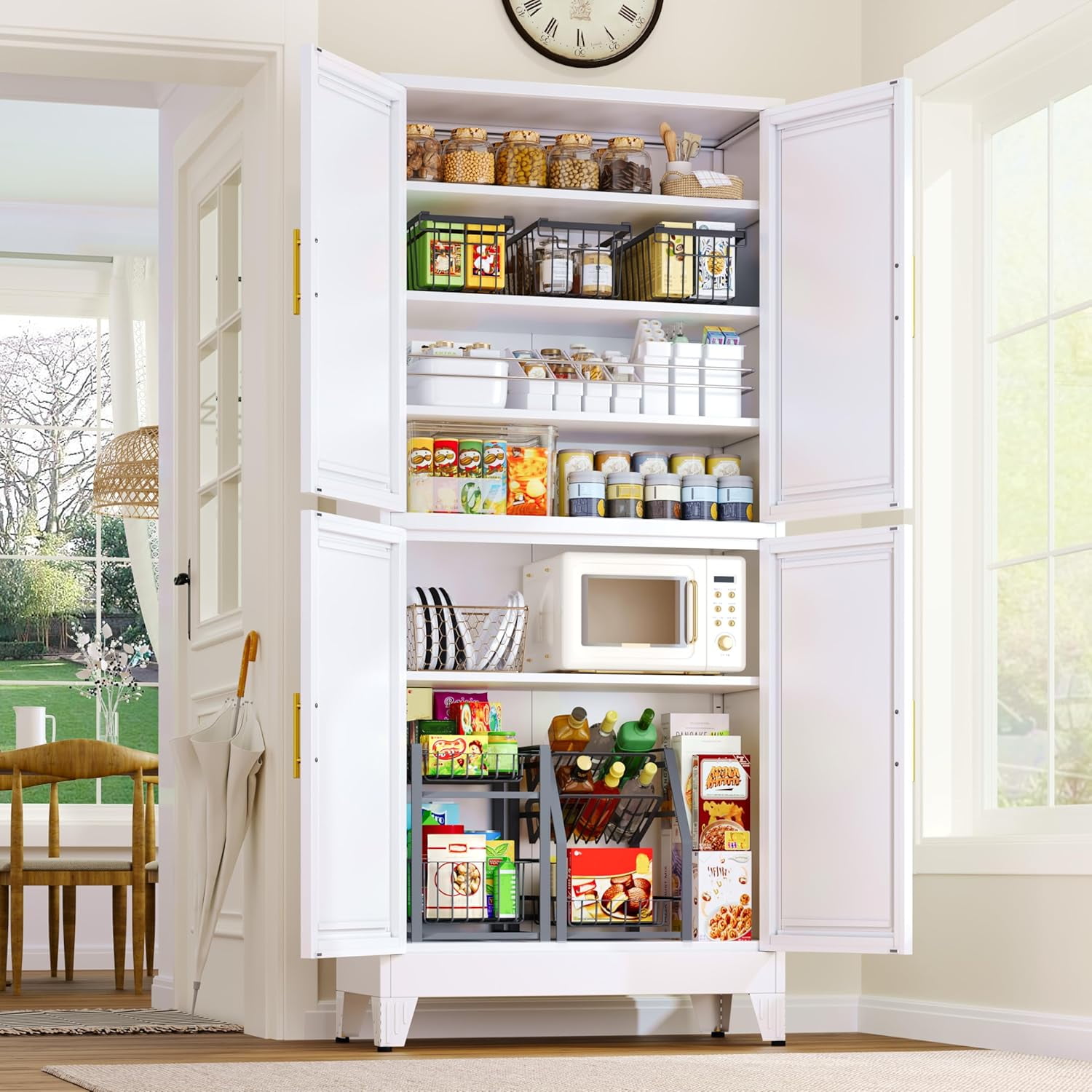 75.2" Tall Metal Pantry Cabinet, Kitchen Pantry Storage Cabinets with 4 ...