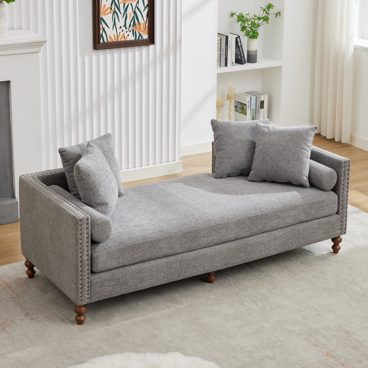 75.2'' Wide Upholstered Chaise Lounge Indoor with Nailheads,Chenille ...