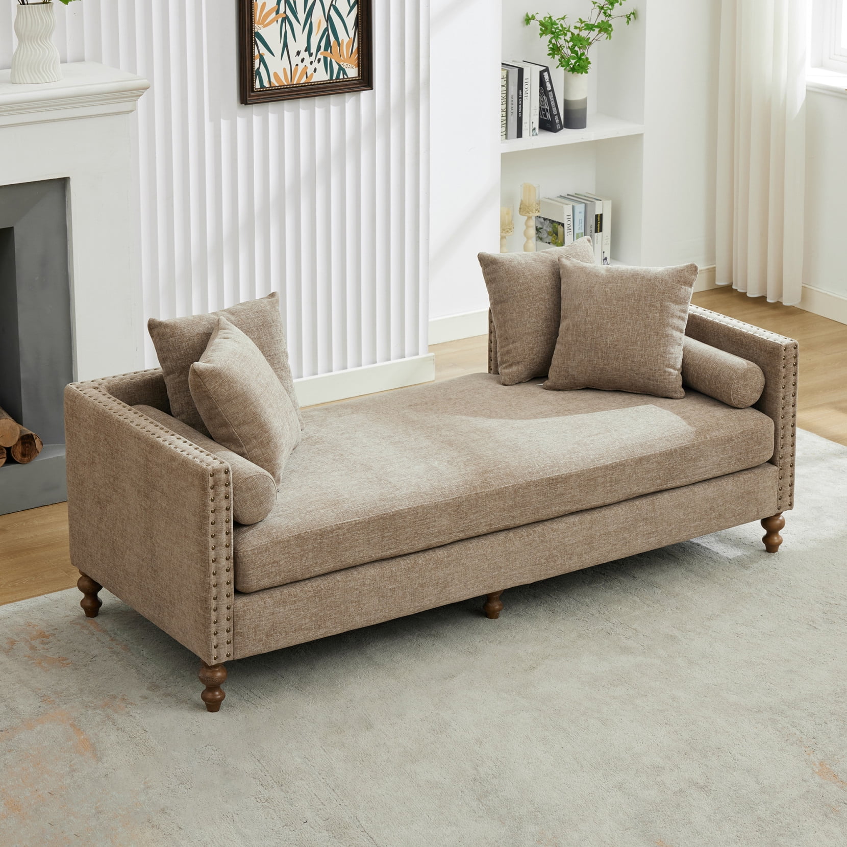 75.2'' Wide Upholstered Chaise Lounge Indoor with Nailheads,Chenille ...