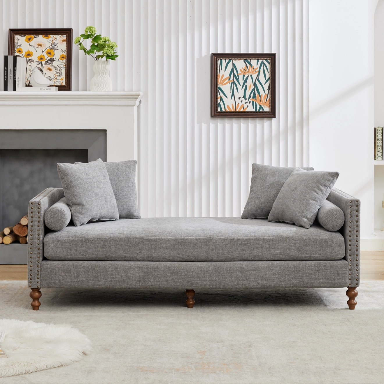 75.2'' Wide Upholstered Chaise Lounge Sleeper Sofa Daybed with Nailhead ...
