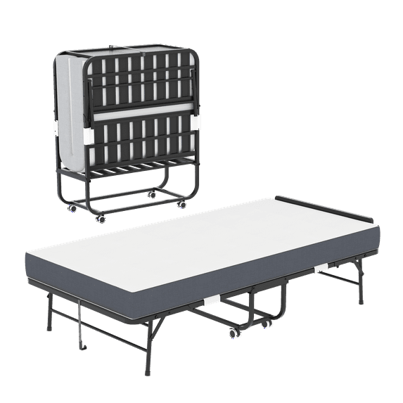 75" * 38" Folding Bed with Adjustable Headboard, 5" Memory Foam ...